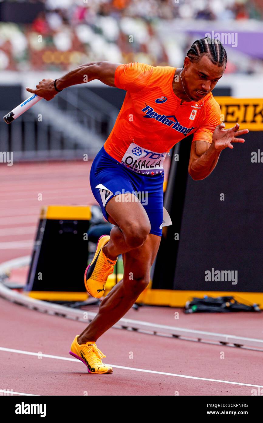 Eugene Omalla of the Netherlands competing in the Mixed 4x400 Metres ...