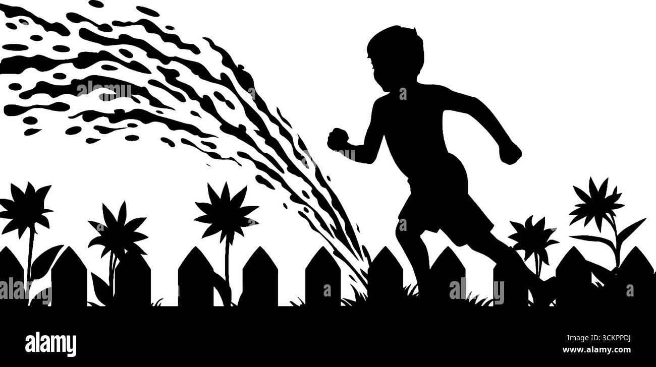 Children running through sprinkler Stock Vector Images - Alamy