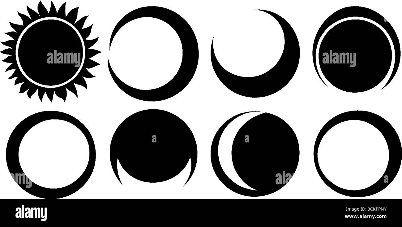 Set of solar eclipse phases with starburst and orbit swirl design ...