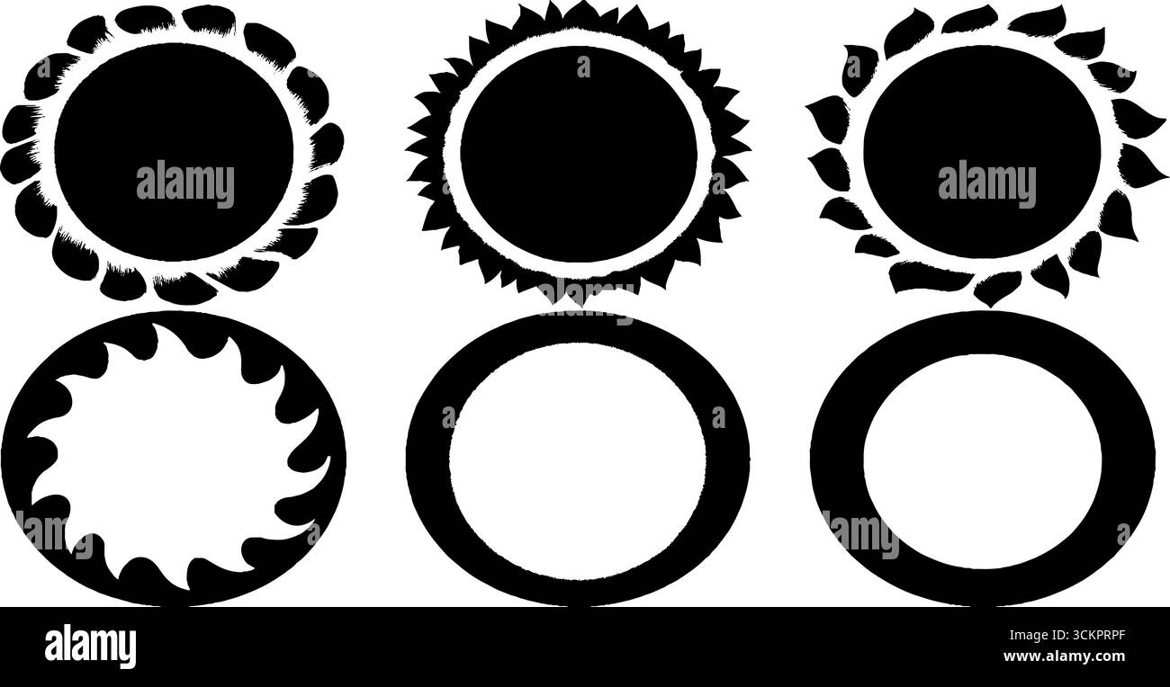 Geometric set featuring circle frames and spiral line star dots for ...