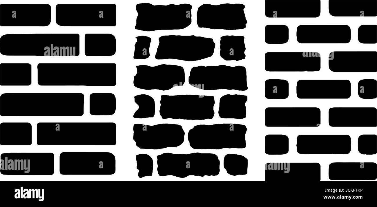 High contrast black and white brick wall patterns for design and ...