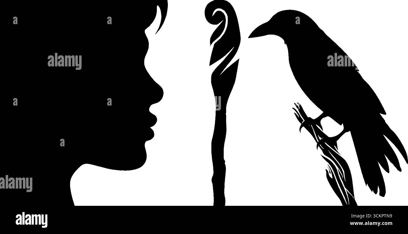 Norse mythology silhouette with odin, raven pair, and spear motif Stock ...