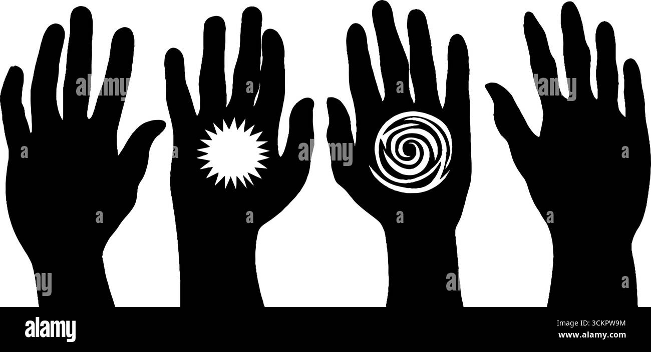 Hand silhouette with peace gesture and abstract star trail design for ...
