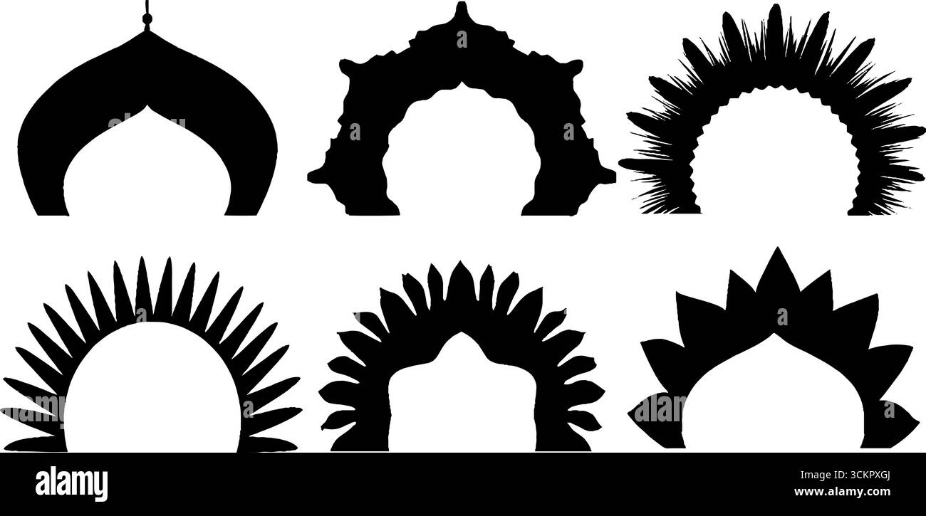 Stylized Mosque Dome And Sunburst Arches For Architectural Design And Cultural Decor Stock