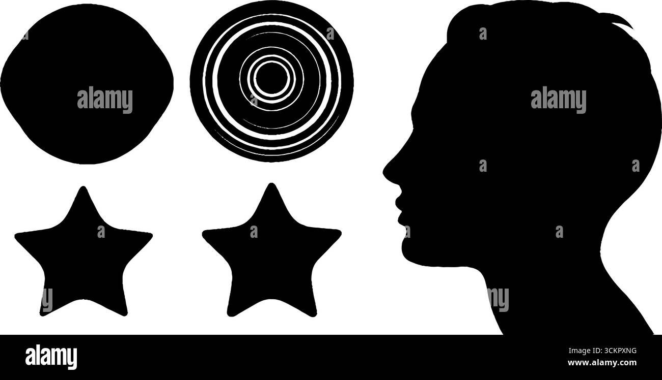 Abstract face silhouette with concentric circles and star shapes for ...