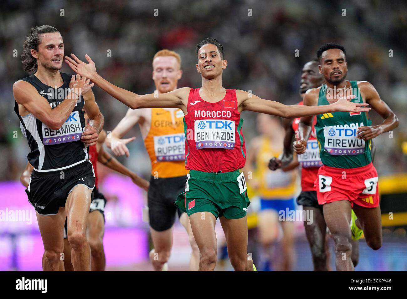 Morocco's Salaheddine Ben Yazide, New Zealand's Geordie Beamish and Ethiopia's Samuel Firewu ...