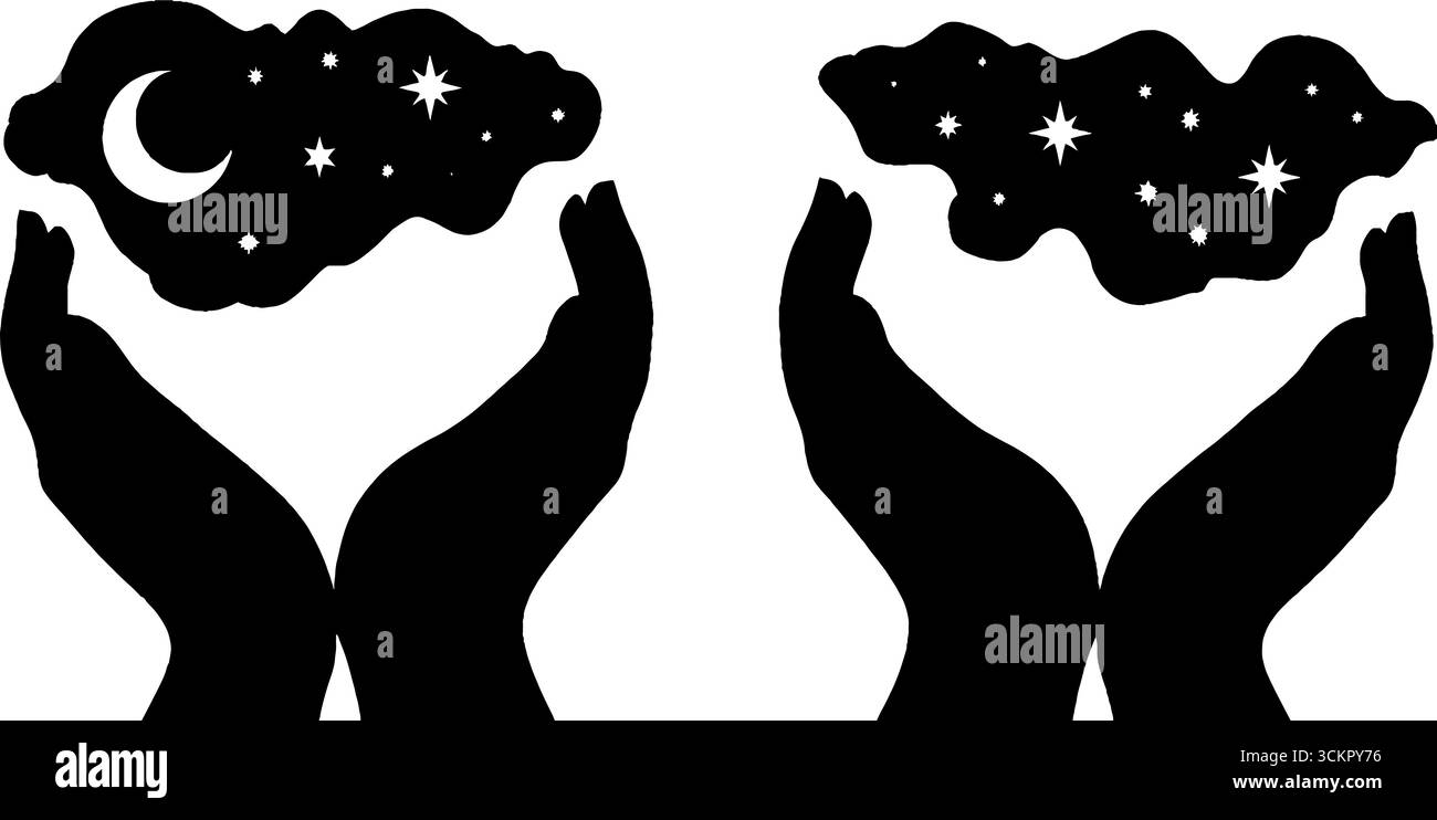Celestial hands holding stars and crescent moon design for spiritual ...