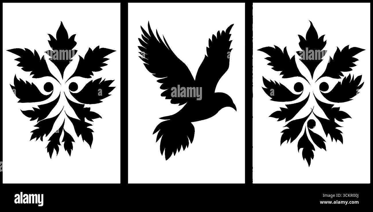 Nordic mythology symbols with helm of awe, raven motif, and knot vine ...
