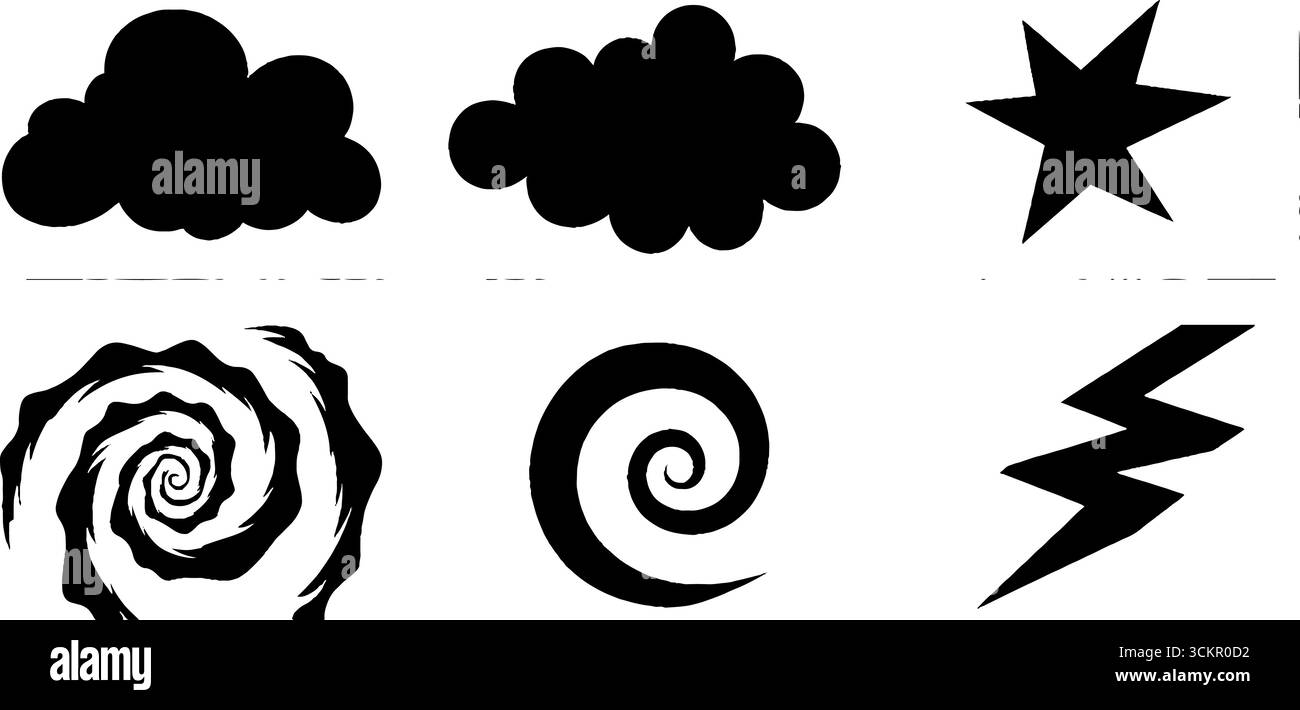 Storm elements collection: thunderclouds, lightning bolt, star, and ...