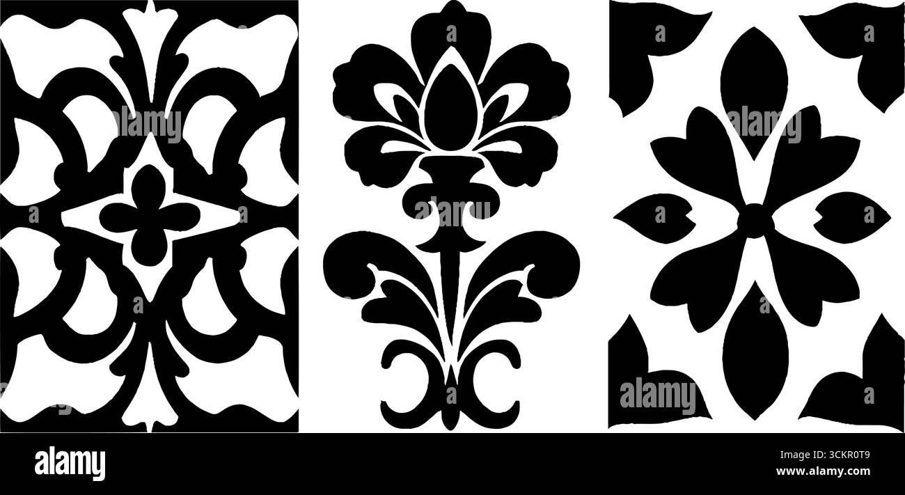 Decorative ornate tile patterns and crescent moon design for artistic ...