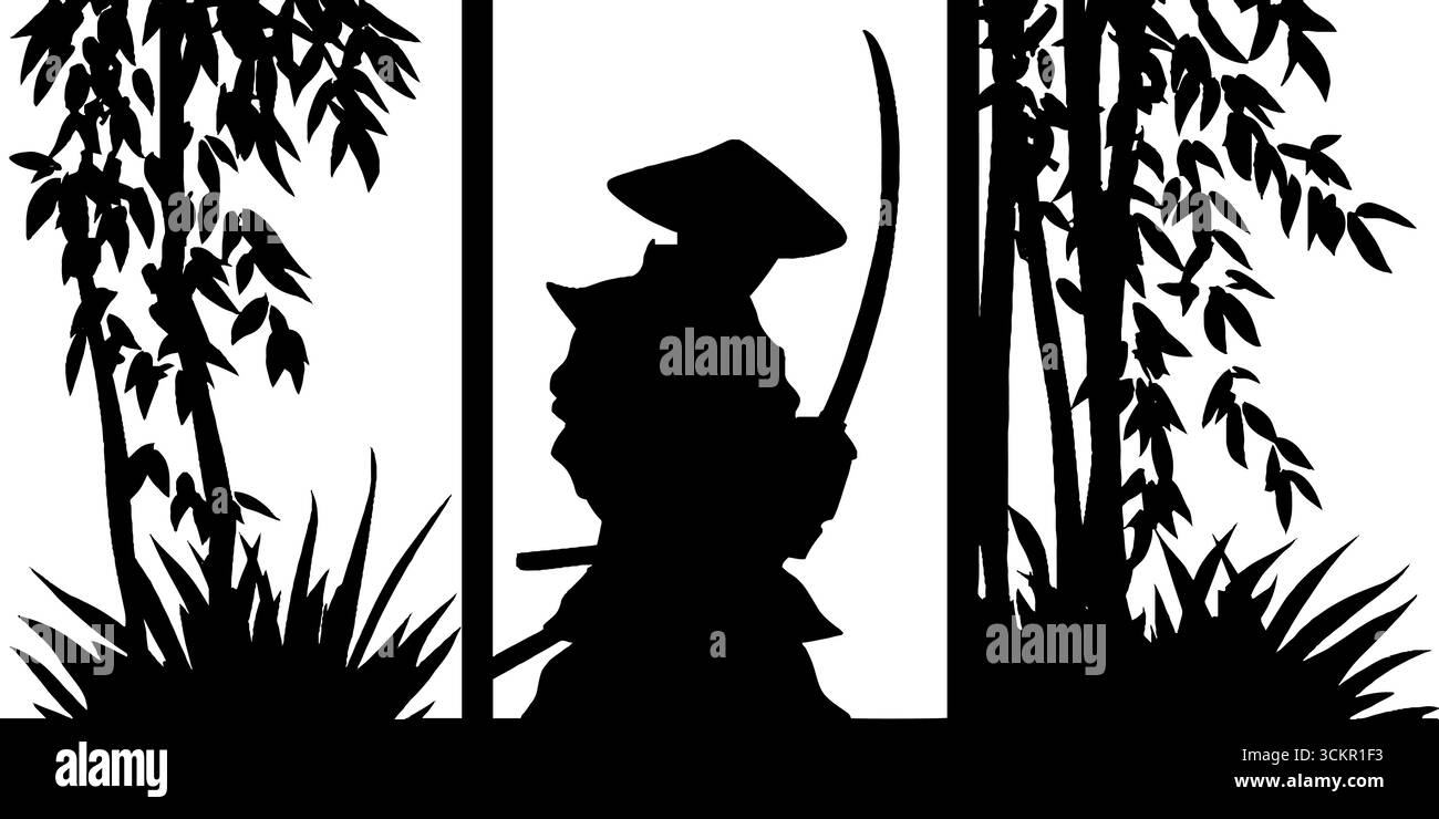 Samurai silhouette with katana in bamboo forest - traditional japanese ...