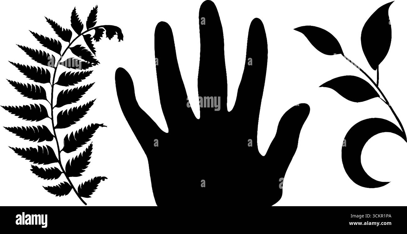 Stylized hand with jasmine vine and crescent design for artistic ...