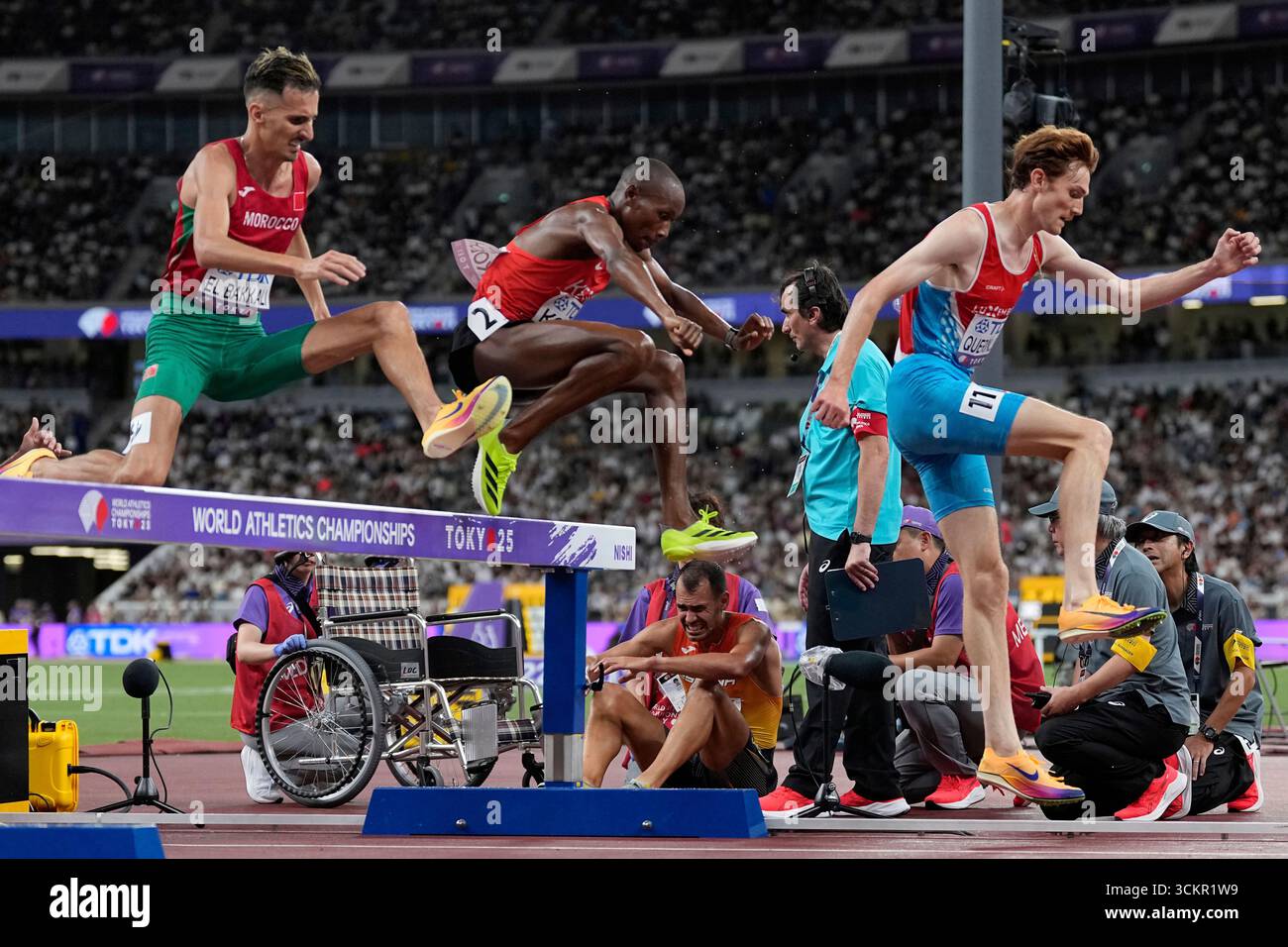 Spain's Daniel Arce reacts as competitors clear a barrier after he fell ...