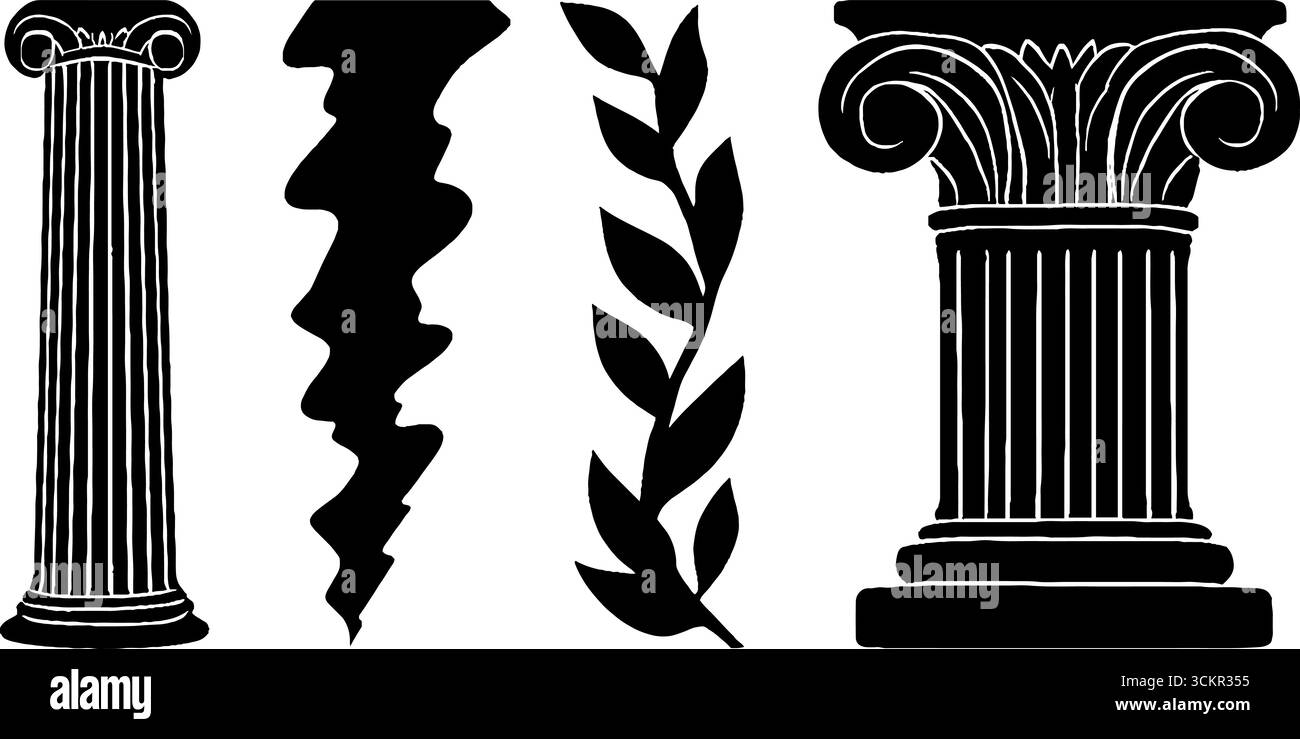 Greek mythology elements featuring zeus silhouette and lightning bolt ...