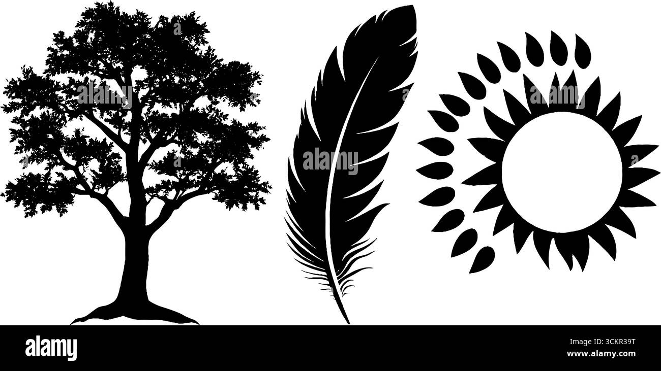 Nature symbols with tree of life, raven feather, and spiral rune ...