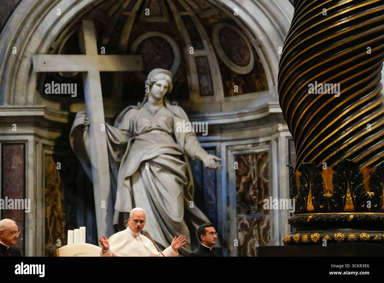 Pope Leo XIV, center, arrives in St. Peter's Basilica at the Vatican to ...