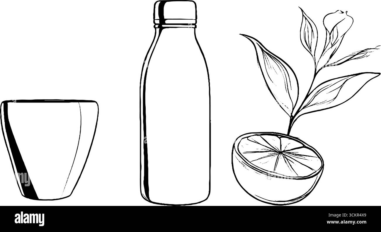 Minimalist line art hydration tracker design with bottle and natural ...