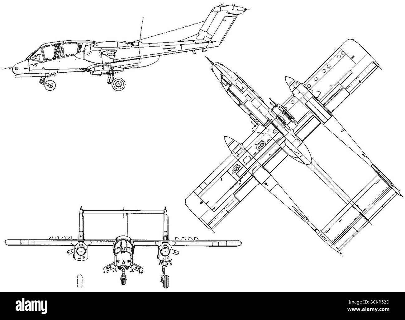 North American Rockwell OV-10A Bronco 3-view line drawing 2 Stock Photo ...