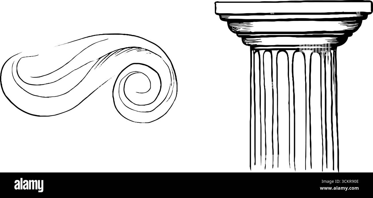 Classical scroll and column line art set for design and decoration ...