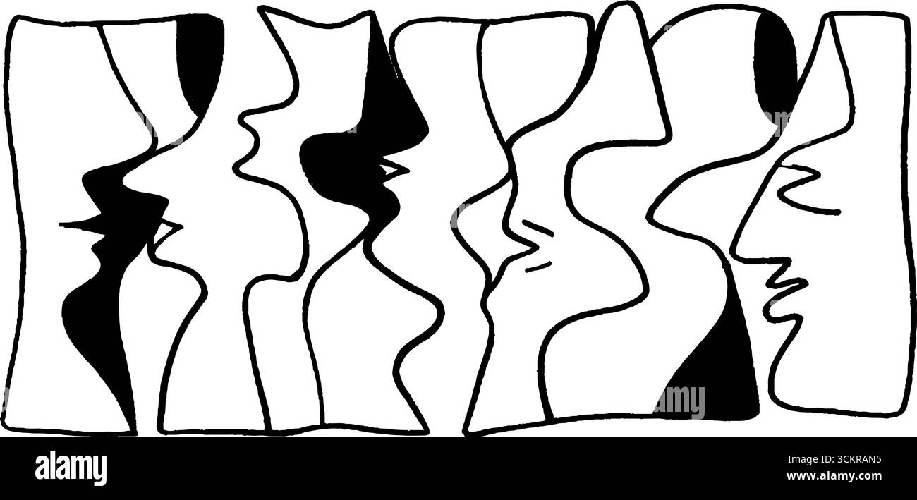 Abstract line art of interlocking puzzle pieces as symbols of community ...