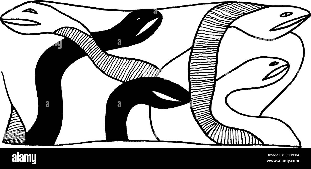 Intricate line art of intertwined snakes forming a unique border design ...