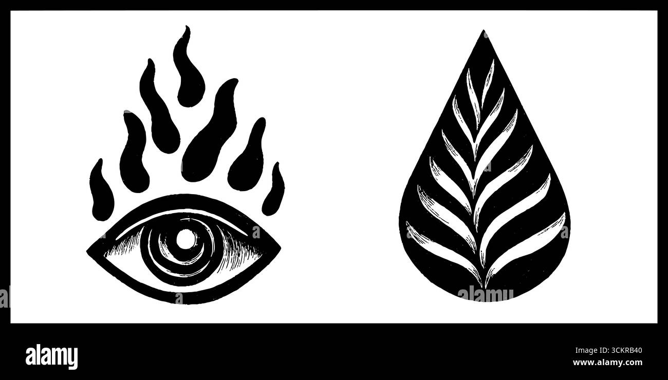 Mystical symbols: alchemical flame and eye with triangle motif for ...