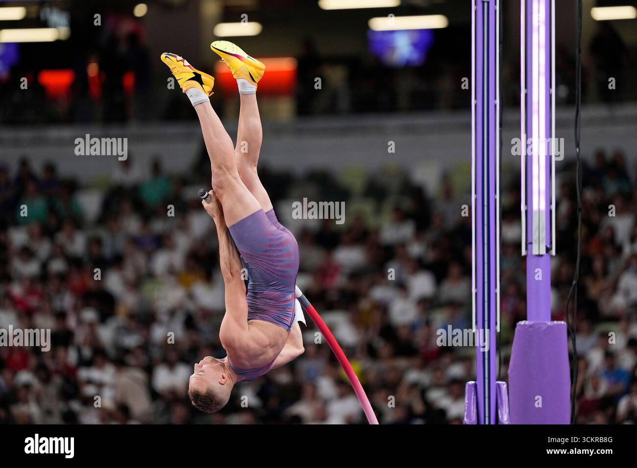 United States' Sam Kendricks makes an attempt in the men's pole vault ...