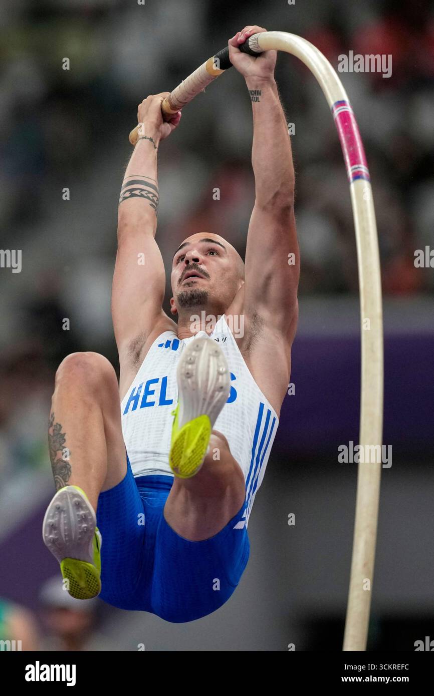 Greece's Ioannis Rizos competes in men's pole vault qualification at ...
