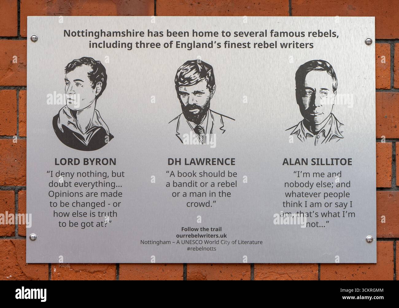 Plaque dedicated to three "rebel writers" from Nottinghamshire: Lord ...
