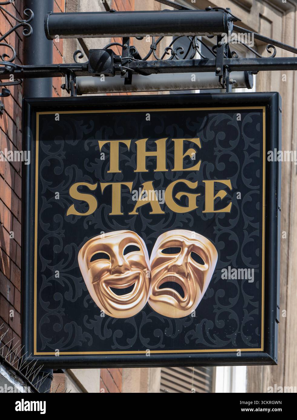 Traditional hanging pub sign at The Stage public house, Wollaton Street ...