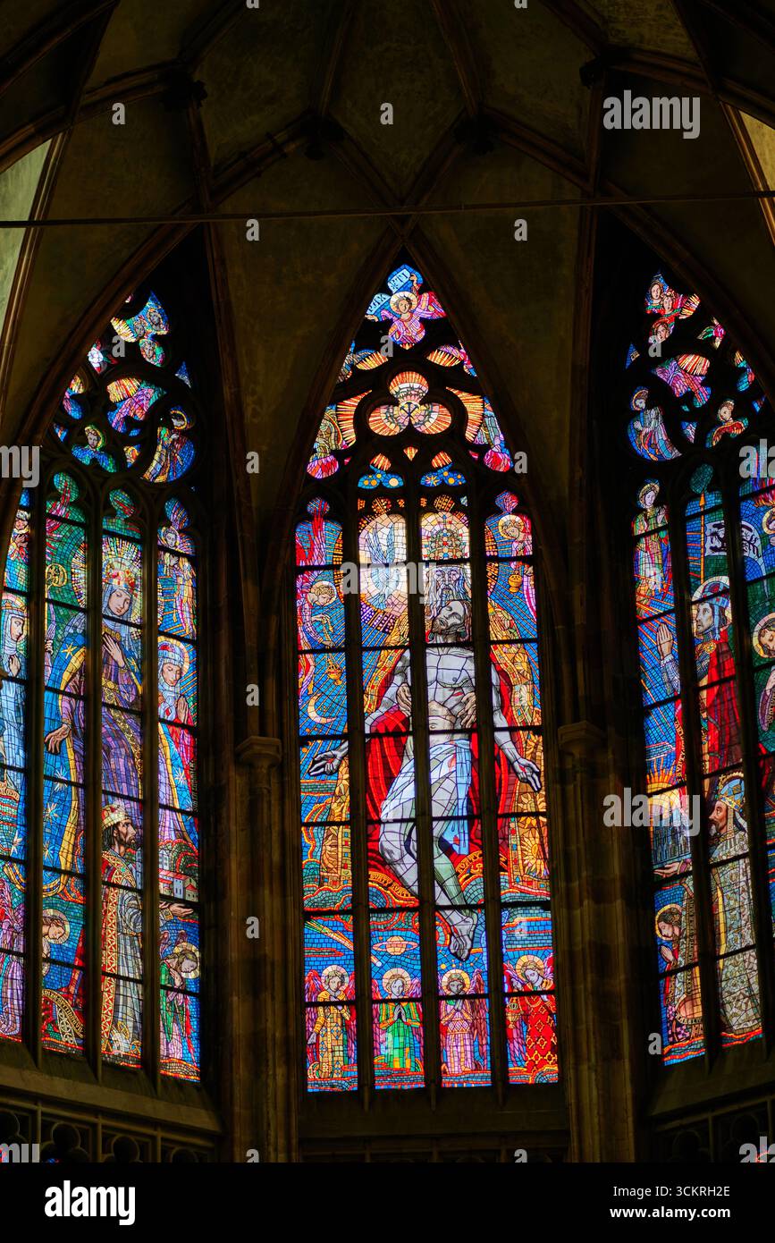 Beautiful Vitrage stained glass windows in St. Vitus Metropolitan ...
