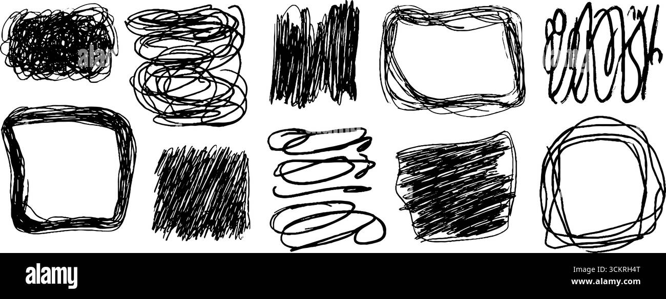 Abstract collection of twelve minimalist scribble designs for creative ...