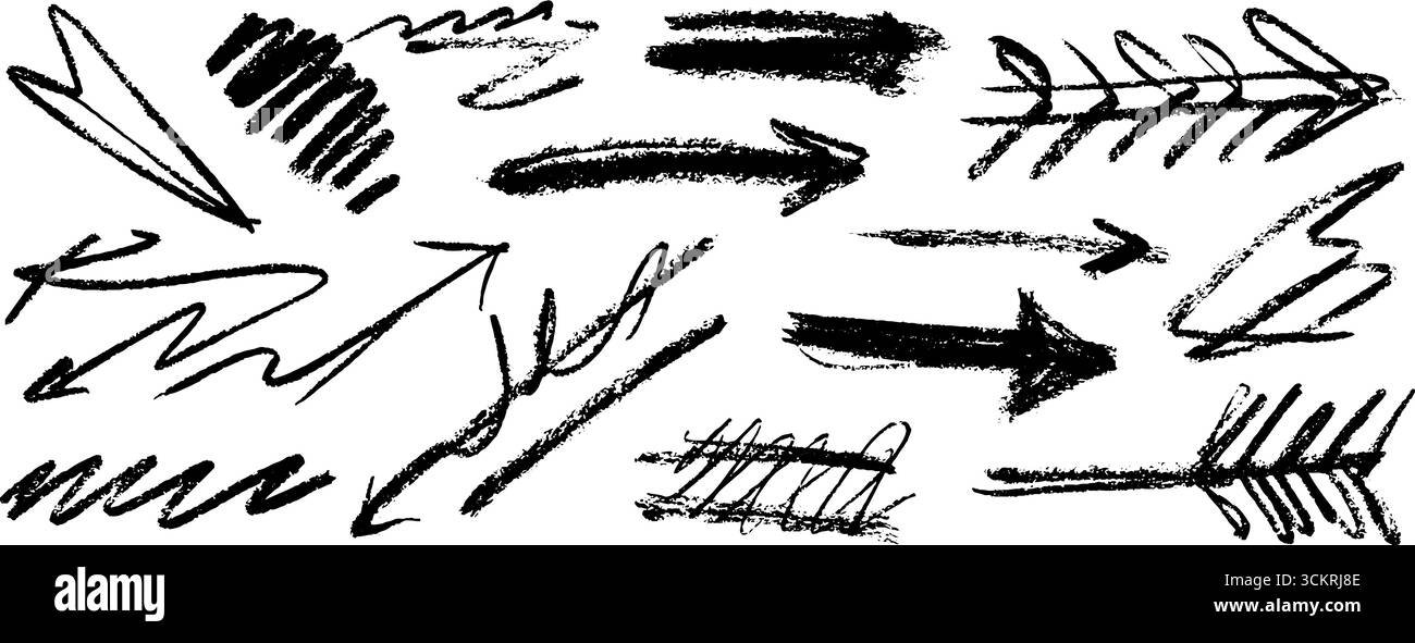 Collection of twelve hand drawn rough arrow icons for creative design ...