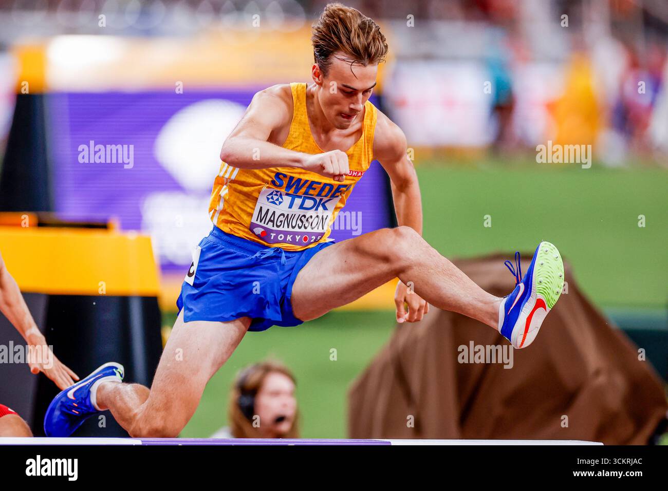 Leo Magnusson of Sweden competing in the Men's 3000 Metres Steeplechase ...