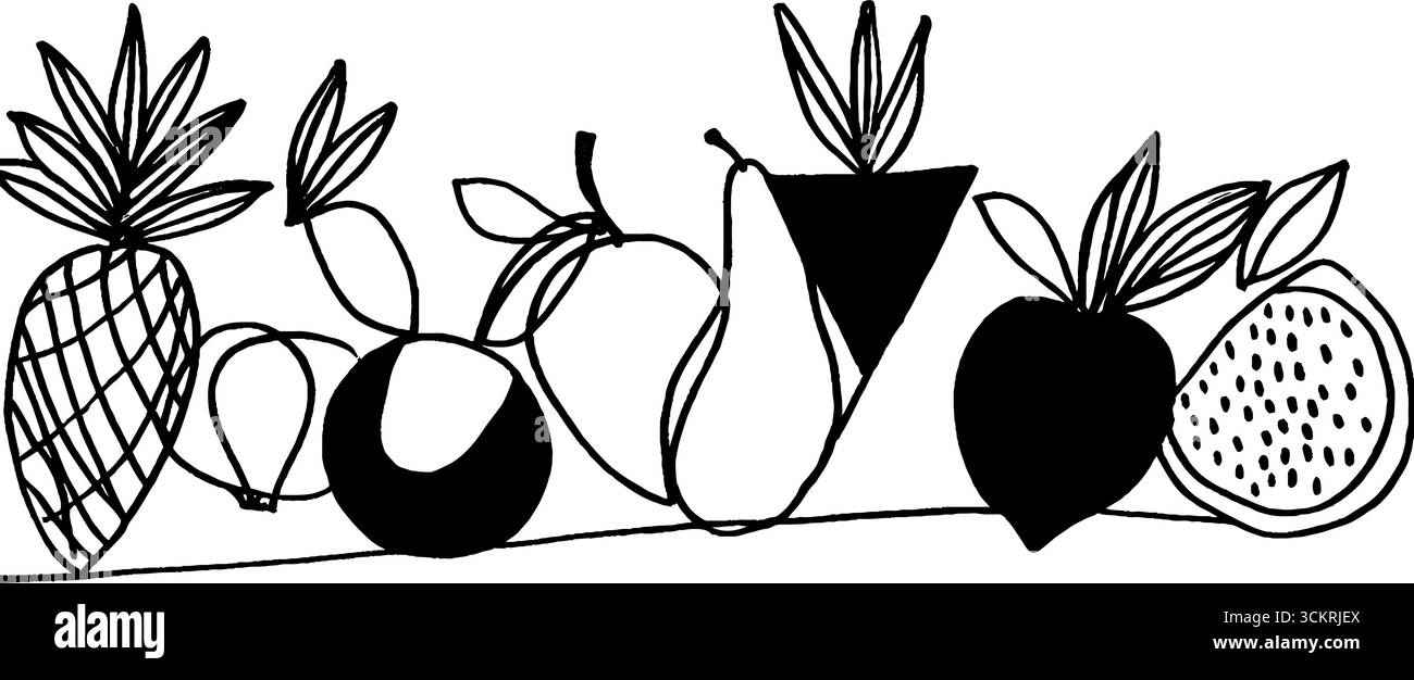 Tropical fruit line art design for creative projects and decorations ...