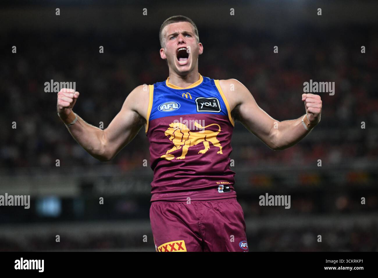 Ty Gallop of the Lions celebrates kicking a goal during the AFL Semi ...