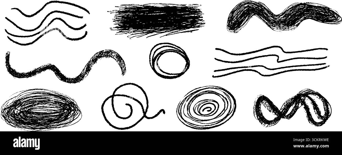 Collection of twelve tangled loops and scribbles hand drawn for ...