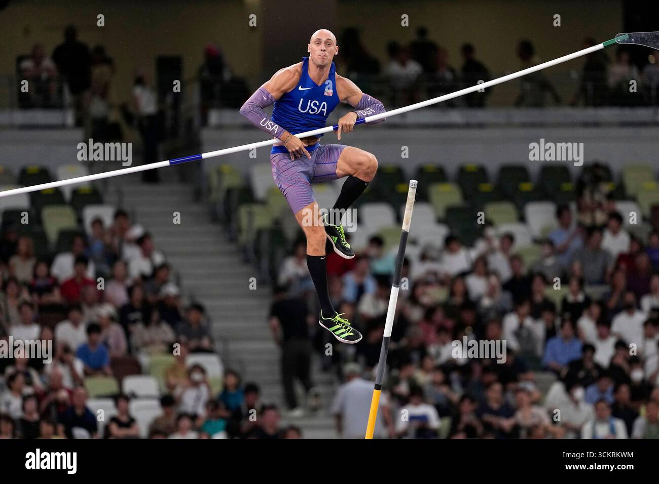 United States' Austin Miller fails an attempt in the men's pole vault ...