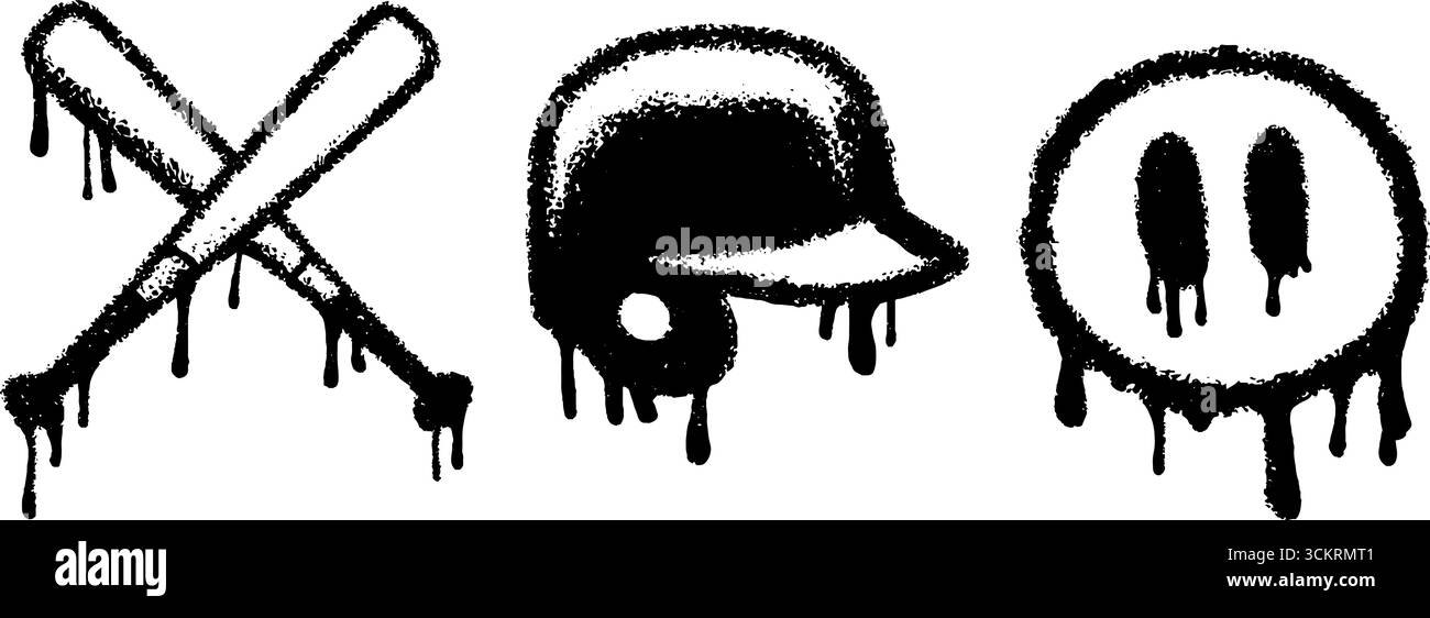 Grunge baseball equipment and chewing gum dripping symbols for creative ...