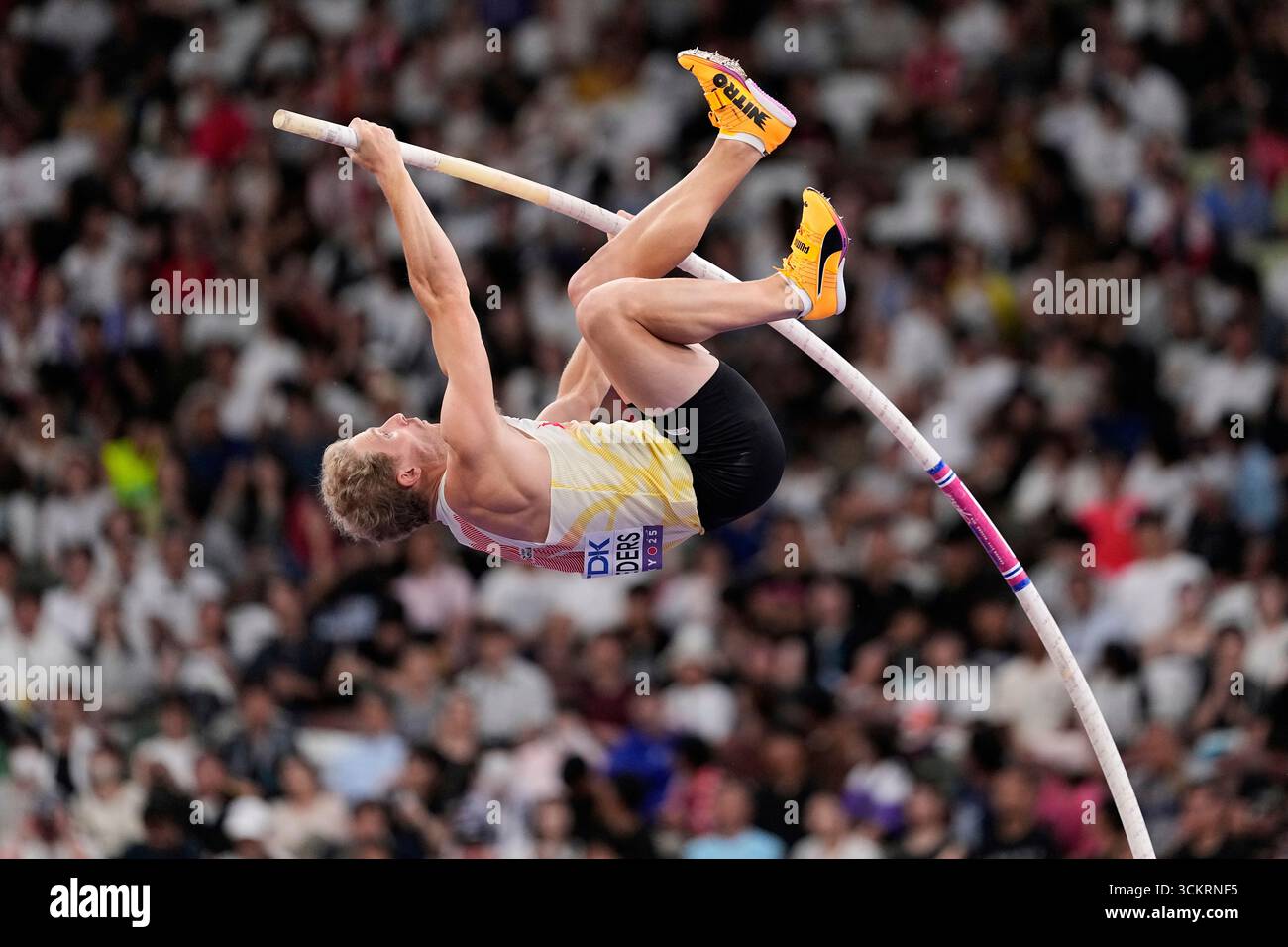 Belgium's Ben Broeders makes an attempt in the men's pole vault ...