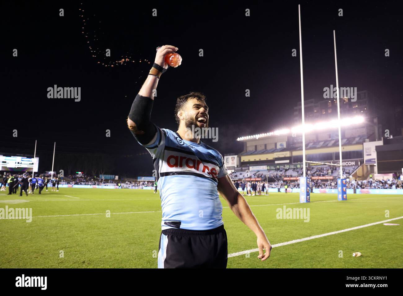 Toby Rudolf of the Sharks celebrates victory during the NRL Elimination ...
