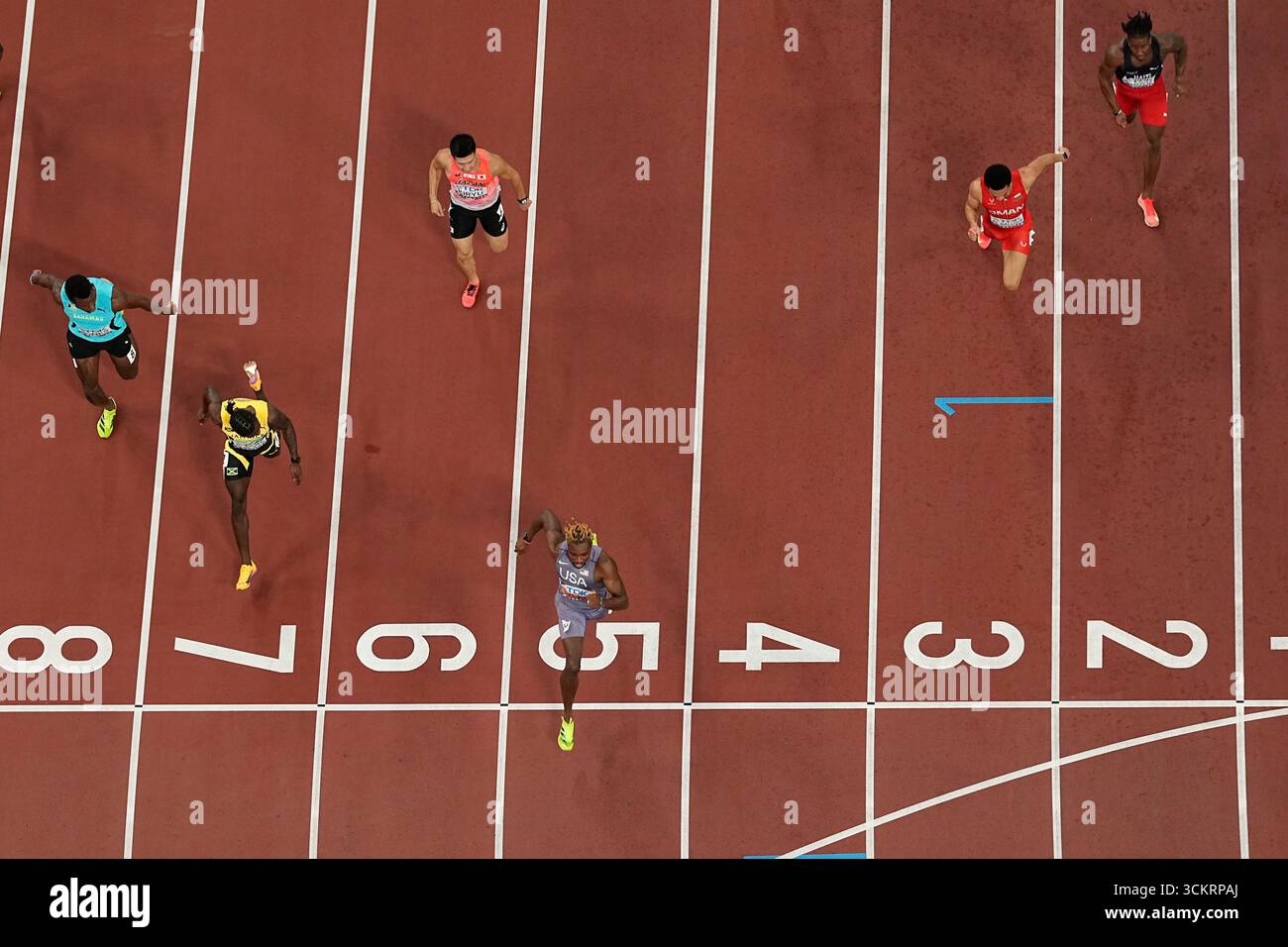 United States' Noah Lyles running in lane 5 wins his men's 100 meters ...