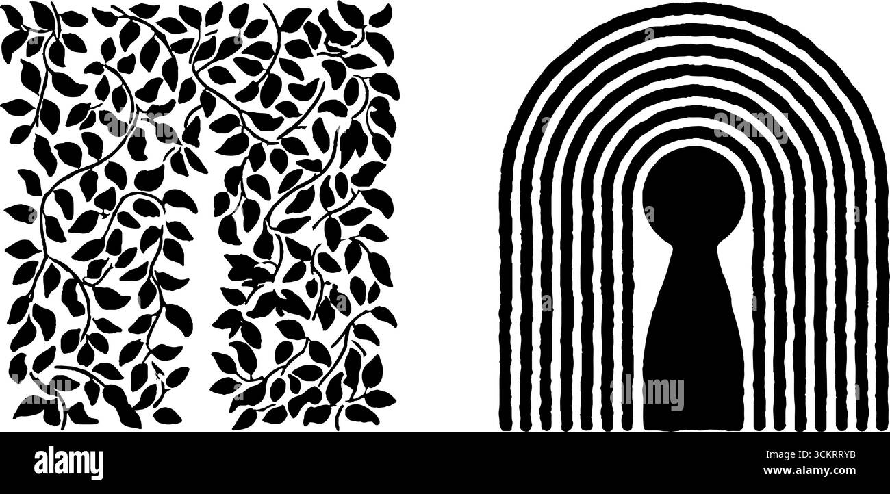 Minimalist keyhole and ivy twist design for decorative art and graphics ...