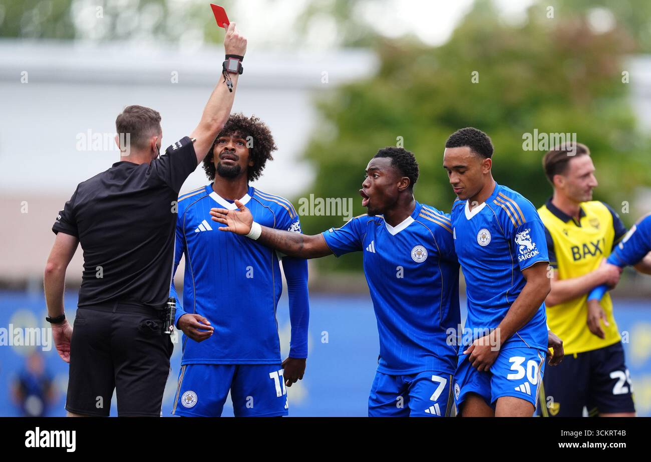 Leicester City's Aaron Ramsey (30) is shown a red card for a foul on ...