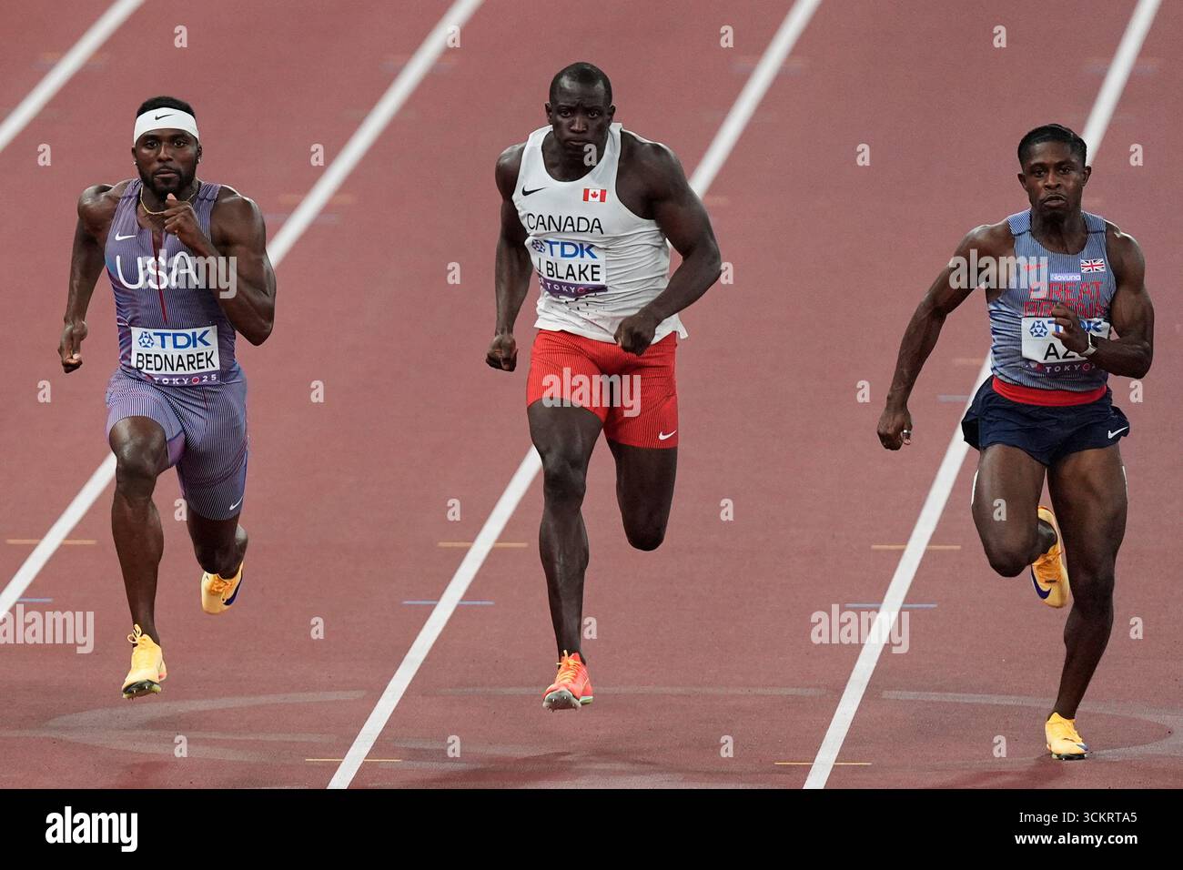 United States' Kenneth Bednarek, Canada's Jerome Blake and Britain's ...