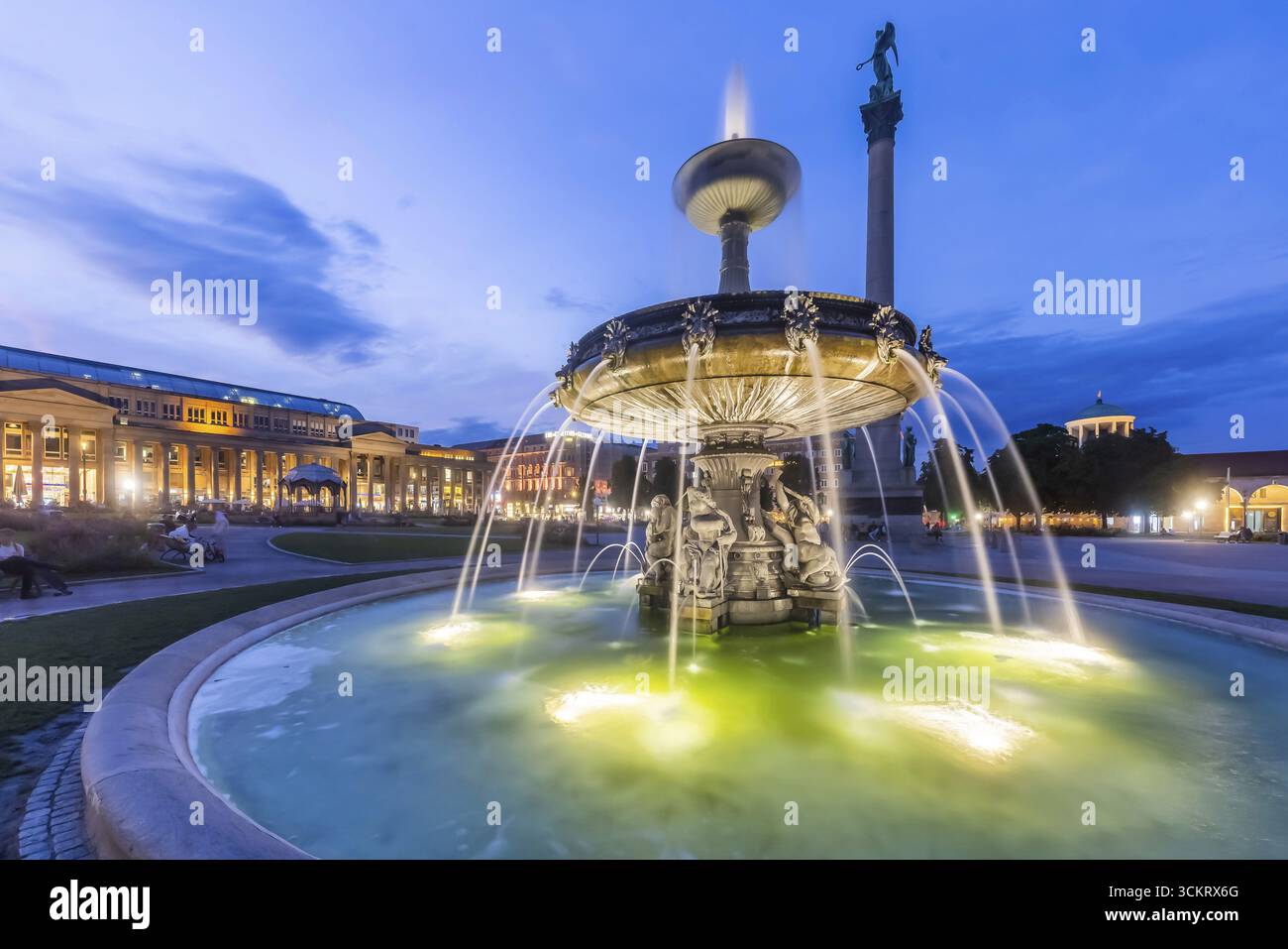Evening atmosphere at Schlossplatz Stuttgart. View of the Koenigstrasse ...