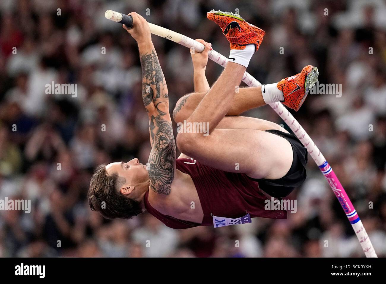 Latvia's Valters Kreiss makes an attempt in the men's pole vault ...