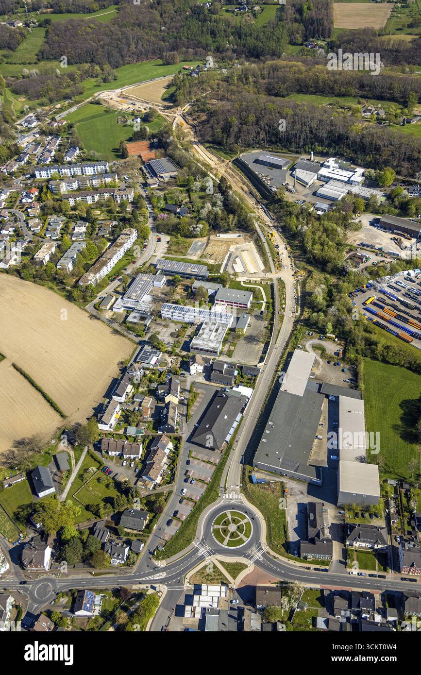 Aerial view, New roundabout Hauptstrasse, construction site at the ...