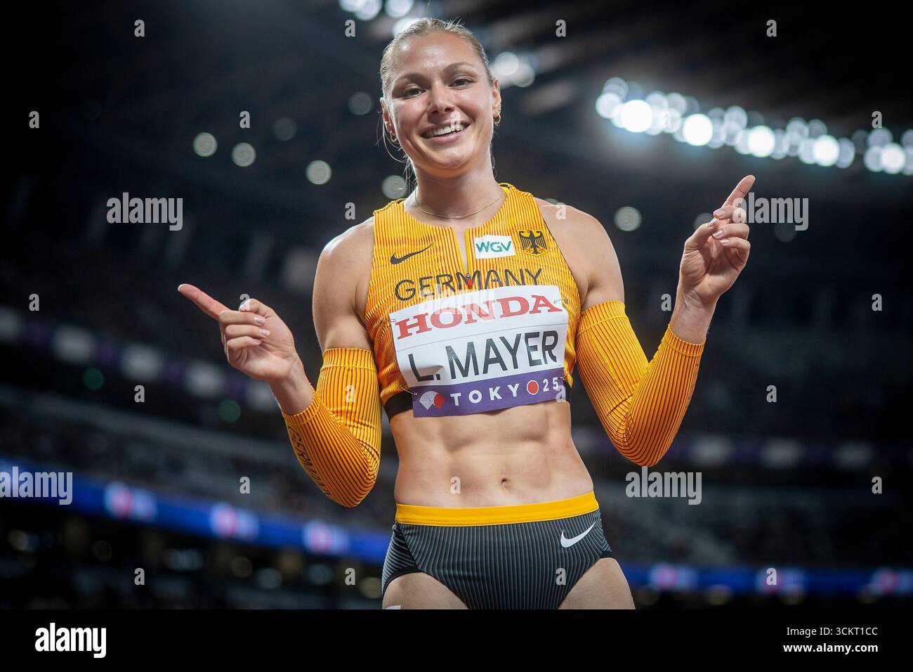Lisa Mayer (GER) nach dem 100m-Vorlauf an Tag 1 der World Athletics ...