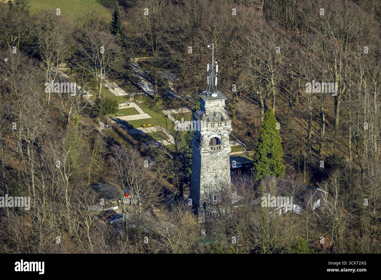 Aerial view, Bismarck Tower Langenberg, Oberbonsfeld, Velbert, Ruhr ...